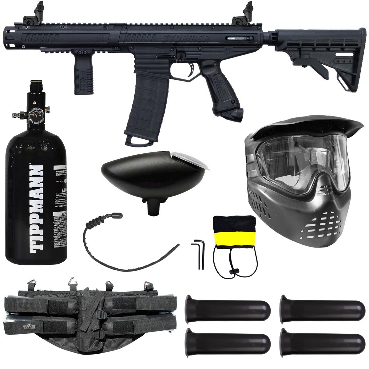 Tippmann Stormer Elite Dual Feed Paintball Marker Black Rookie Package ...